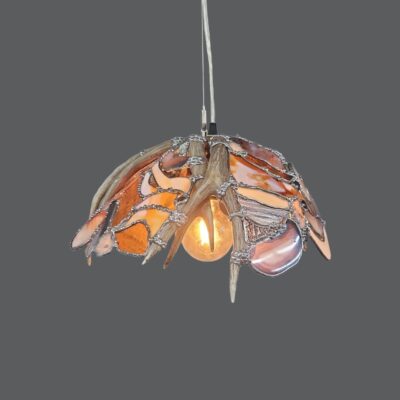 Amber Ridge Stained Glass & Mule Deer Antler Pendant Light